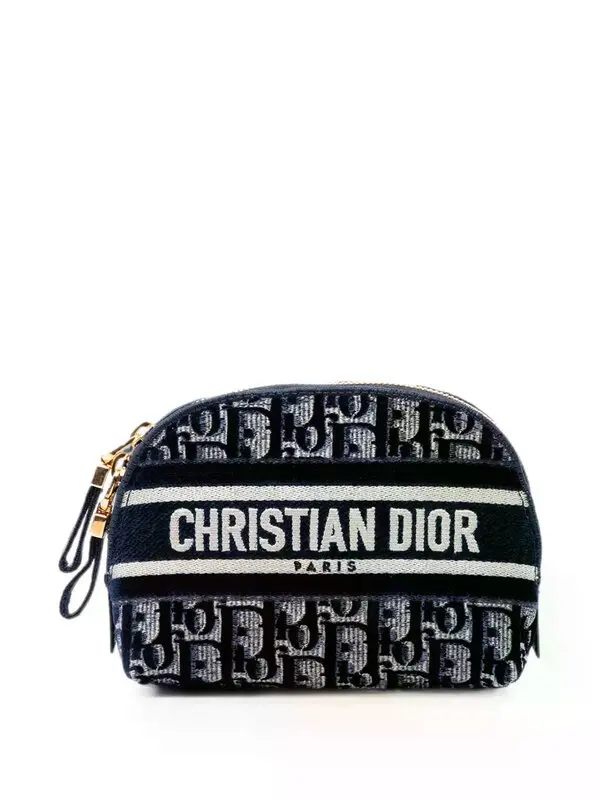 Dior 2021 Oblique Embroidered Velvet Cosmetic Pouch - Blue