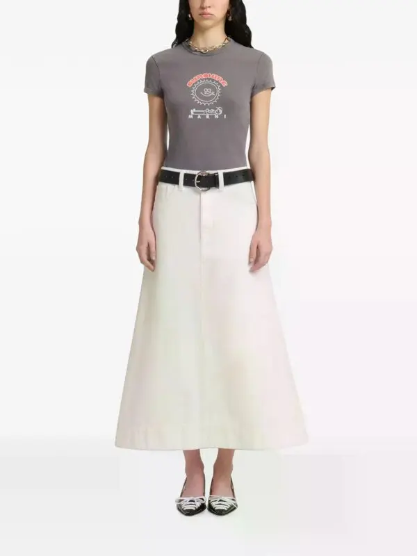 Marni White Denim Flared Midi Skirt