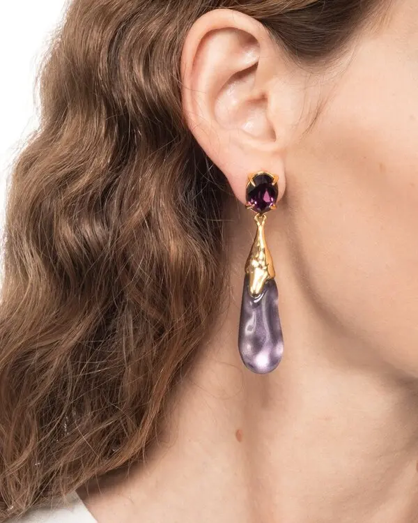 Alexis Bittar Bonbon Crystal Small Teardrop Lucite Earrings - Fig,silver