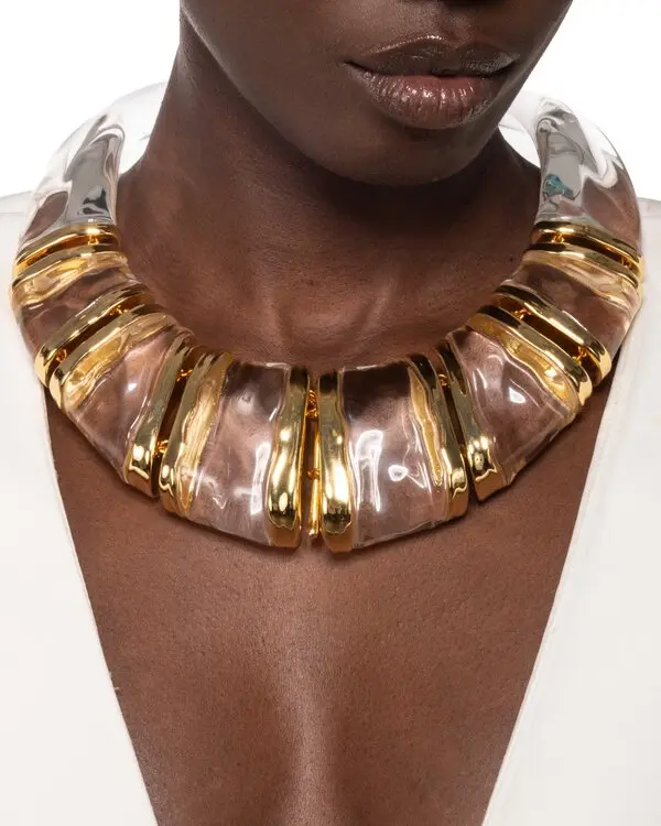 Alexis Bittar Liquid Lucite Segmented Bib Necklace - Gold