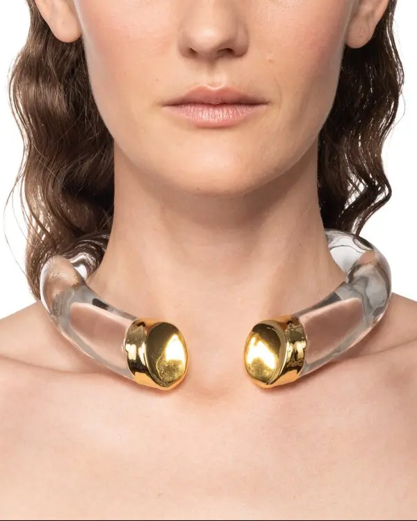 Alexis Bittar Liquid Lucite Large Capped Hinge Collar Necklace - Gold