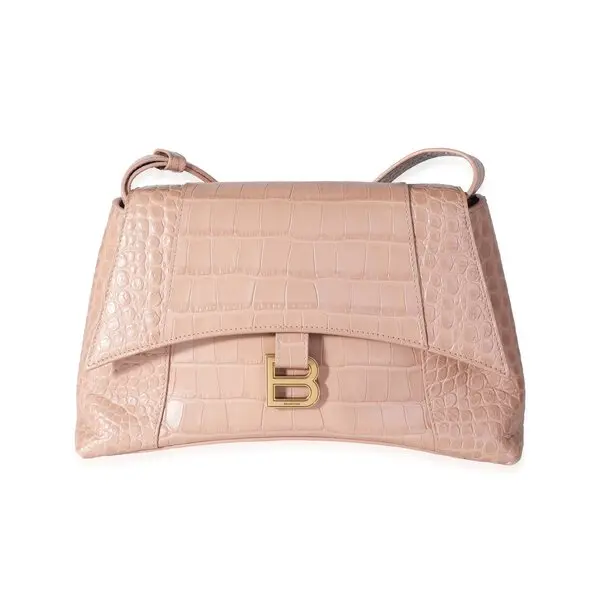 Balenciaga Beige Croc Embossed Hourglass Shoulder Bag - Neutral