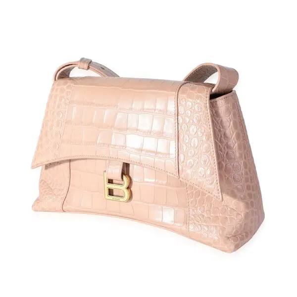 Balenciaga Beige Croc Embossed Hourglass Shoulder Bag - Neutral
