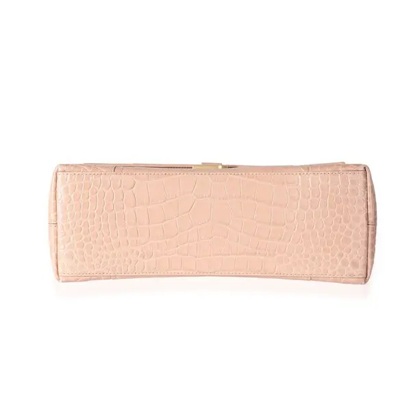Balenciaga Beige Croc Embossed Hourglass Shoulder Bag - Neutral