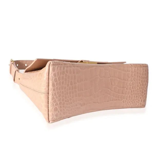 Balenciaga Beige Croc Embossed Hourglass Shoulder Bag - Neutral