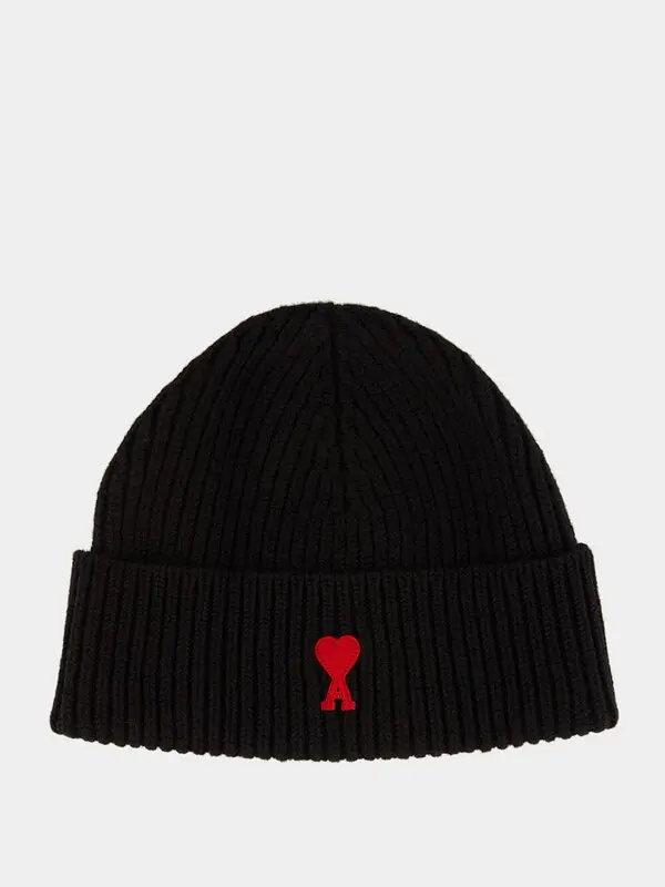 AMI Paris Wool De Coeur Beanie - Black