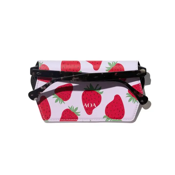 NAOA Slim Glasses Case With Strawberry Print - Pink/red