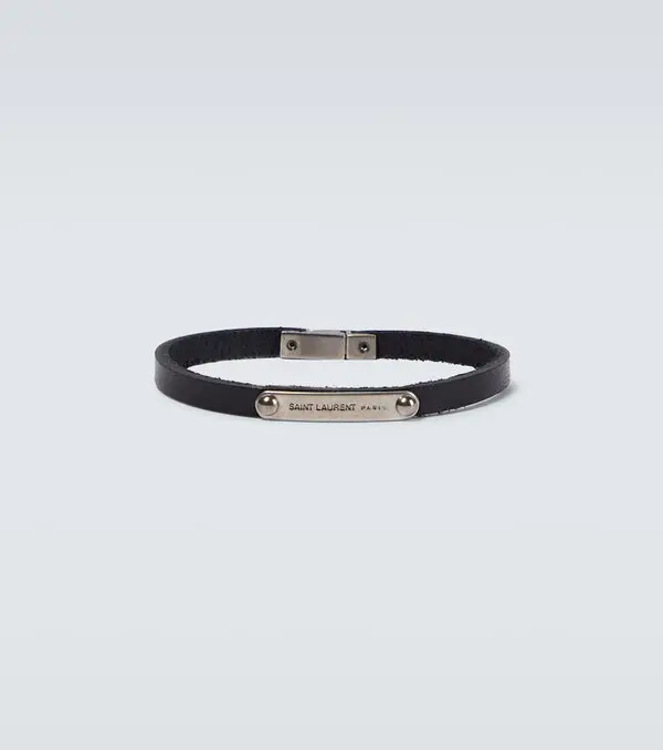 Saint Laurent Leather Bracelet With Logo - Black