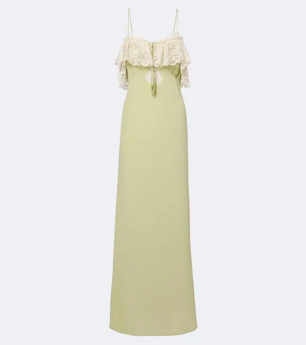 Chloé Lace-trimmed Silk Crêpe De Chine Maxi Dress