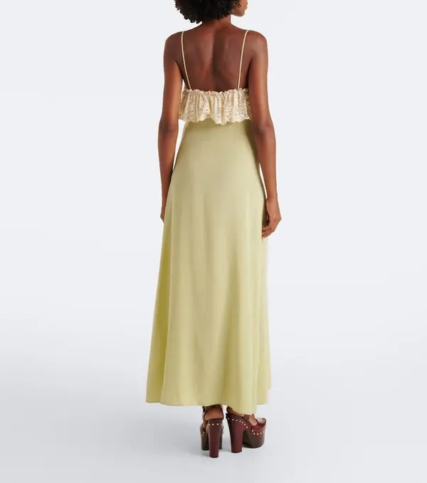 Chloé Lace-trimmed Silk Crêpe De Chine Maxi Dress