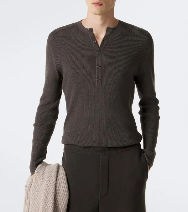 LISA YANG Falk Cotton And Cashmere Henley Shirt - Brown