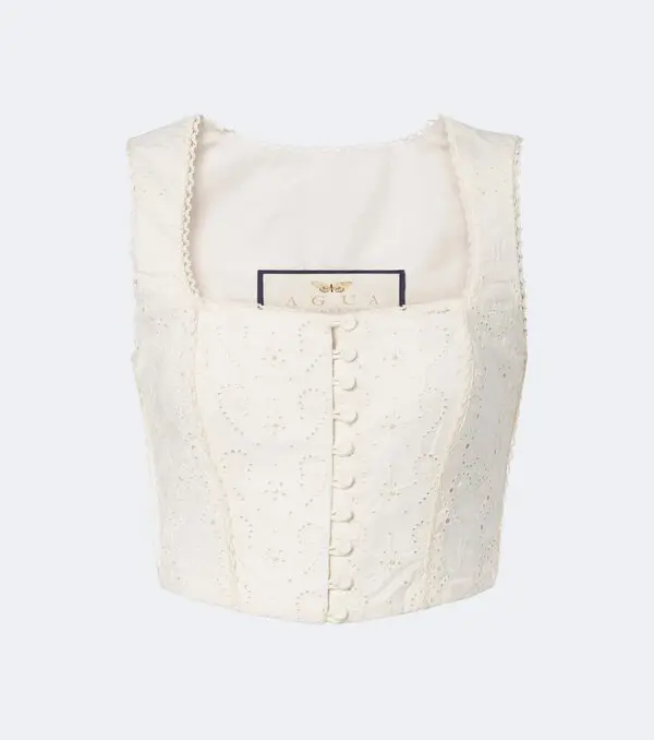 Agua Bendita Cornalina Broderie Anglaise Cotton Bustier Top - Beige