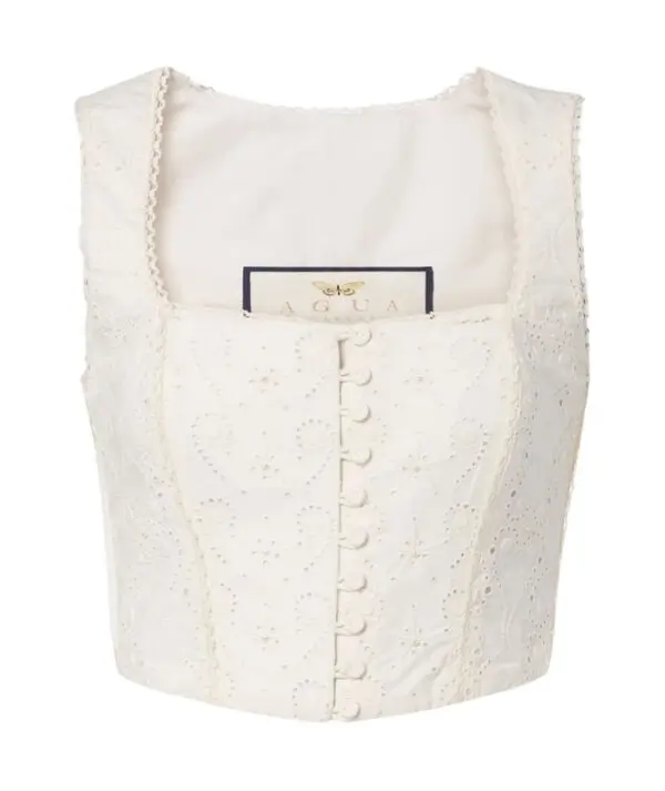 Agua Bendita Cornalina Broderie Anglaise Cotton Bustier Top - Beige