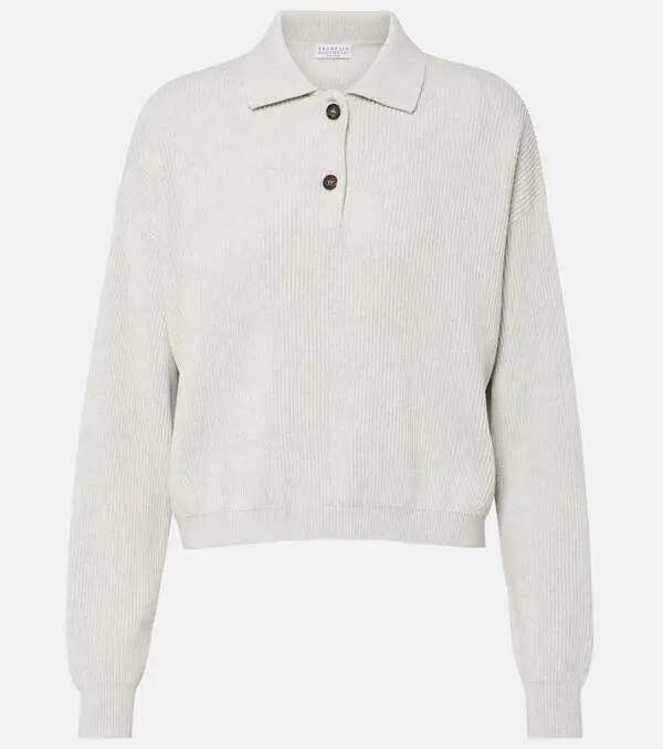 Brunello Cucinelli Ribbed-knit Cotton Polo Sweater