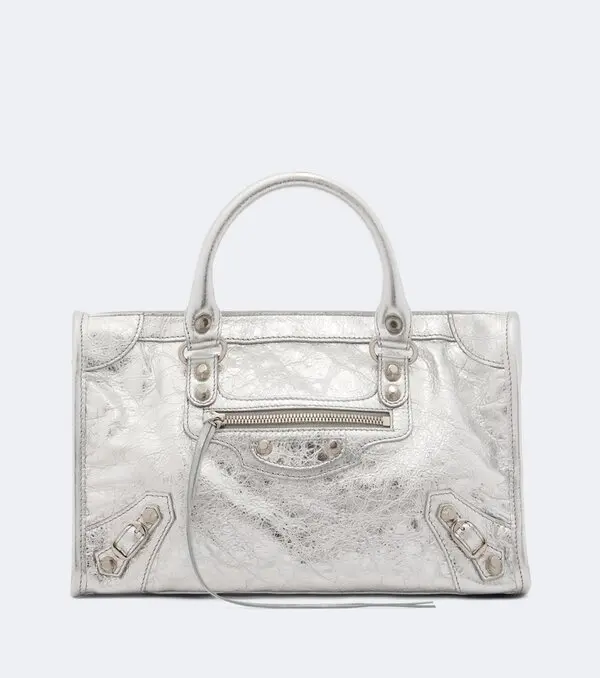 Balenciaga Le City Small Metallic Leather Top-handle Bag - Silver