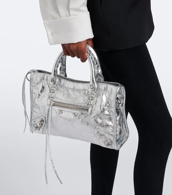 Balenciaga Le City Small Metallic Leather Top-handle Bag - Silver