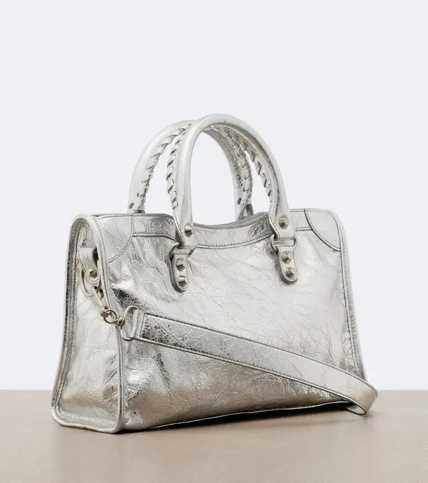 Balenciaga Le City Small Metallic Leather Top-handle Bag - Silver