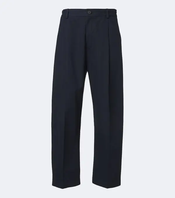 Studio Nicholson Pleated Cotton Wide-leg Pants In Indigo