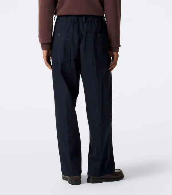 Studio Nicholson Pleated Cotton Wide-leg Pants In Indigo