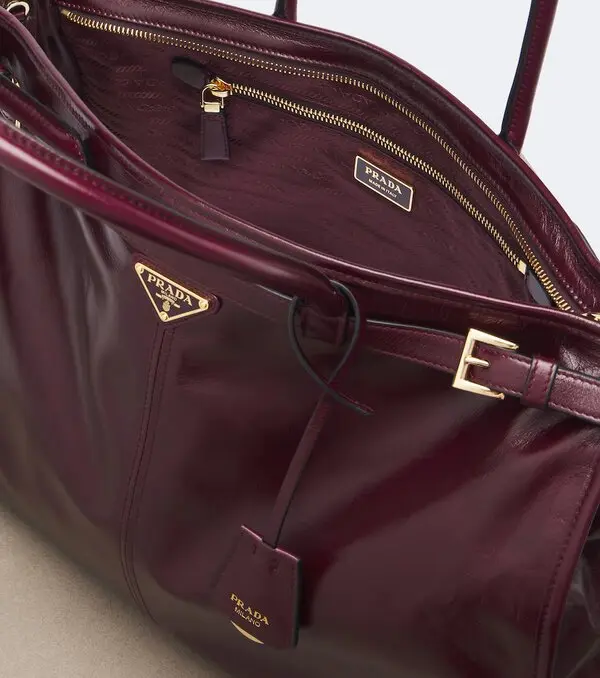 Prada Bonnie Extra Large Leather Shoulder Bag - Burgundy