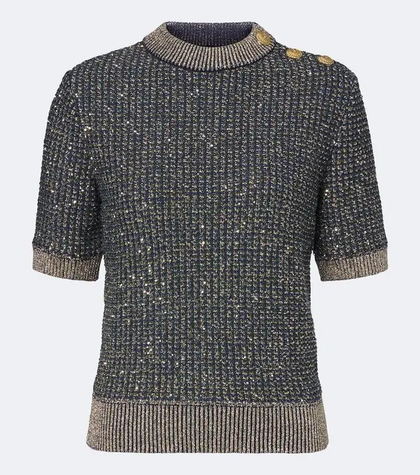 Balmain Sequined Lamé Sweater - Blue