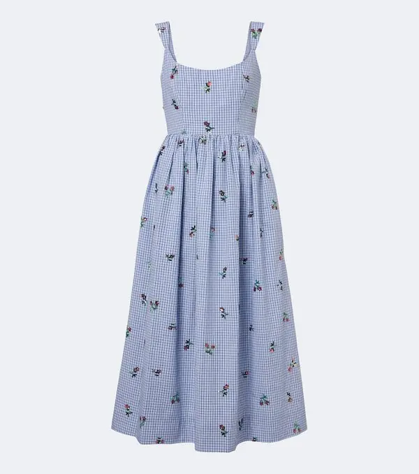 MARKARIAN Nara Sequined Gingham Cotton Midi Dress - Blue