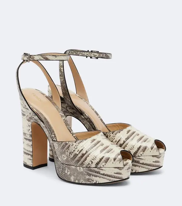 Fendi Snake-effect Leather Platform Sandals - Brown