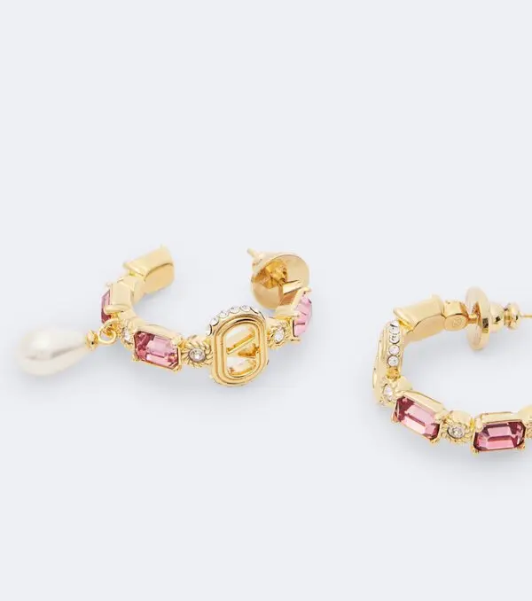 Valentino Garavani Embellished Hoop Earrings With Faux Pearls And Crystals