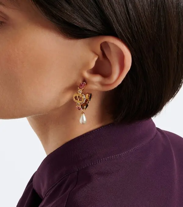 Valentino Garavani Embellished Hoop Earrings With Faux Pearls And Crystals