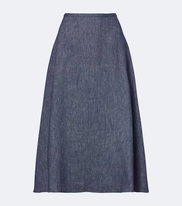 Carolina Herrera Linen, Wool, And Silk-blend Midi Skirt - Blue
