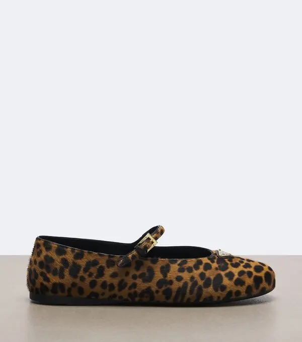 Prada Leopard-print Calf Hair Mary Jane Flats - Brown