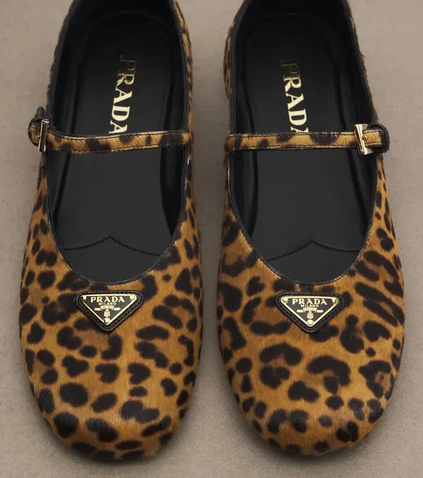 Prada Leopard-print Calf Hair Mary Jane Flats - Brown
