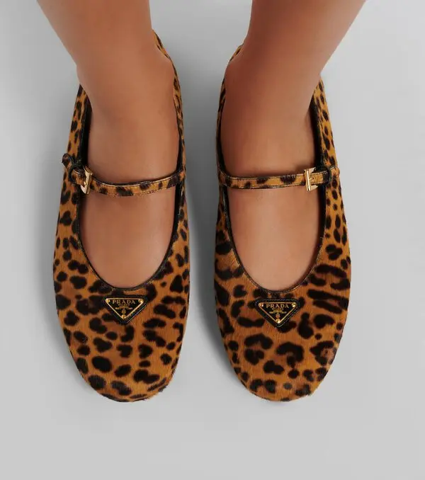 Prada Leopard-print Calf Hair Mary Jane Flats - Brown