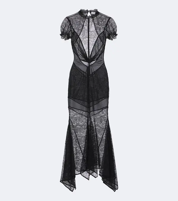 Attico Asymmetrical Lace Midi Dress - Black