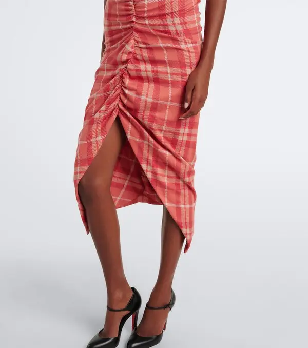 VIVIENNE WESTWOOD Pulling Checked Ruched Cotton Midi Dress
