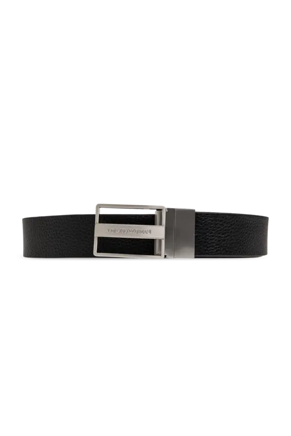 Emporio Armani Leather Belt With Textured Finish And Matte Anthracite Buckle - Black