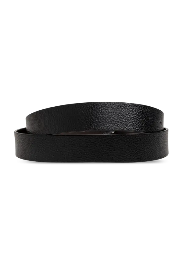 Emporio Armani Leather Belt With Textured Finish And Matte Anthracite Buckle