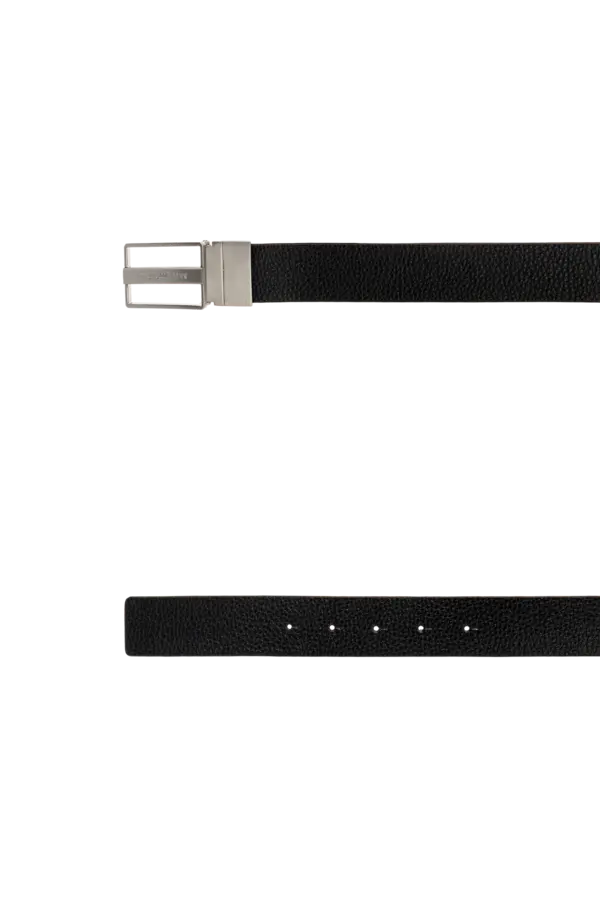 Emporio Armani Leather Belt With Textured Finish And Matte Anthracite Buckle