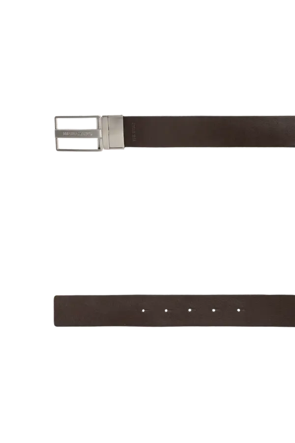 Emporio Armani Leather Belt With Textured Finish And Matte Anthracite Buckle