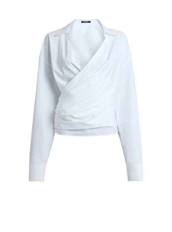 Balmain Draped Cotton Poplin Shirt