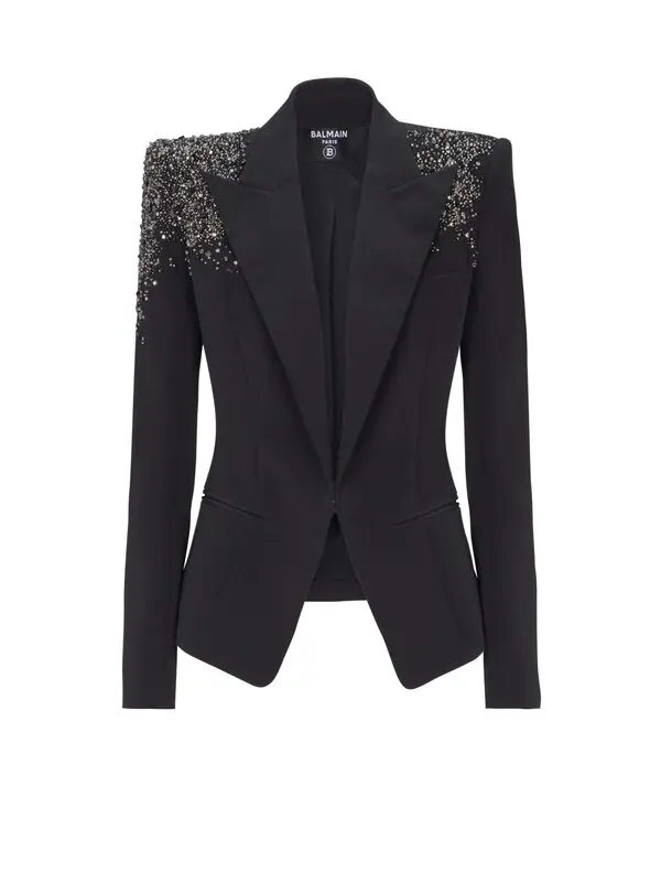 Balmain Crepe Jacket With Amethyst Embroidery - Black
