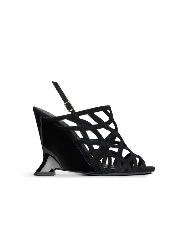 Balmain Wedge Cage Sandals In Suede