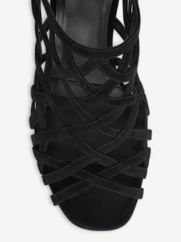 Balmain Suede Wedge Cage Sandals With Gold Tone Buckle - Black