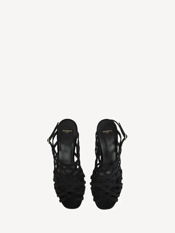 Balmain Suede Wedge Cage Sandals With Gold Tone Buckle - Black