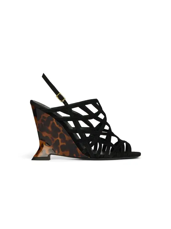 Balmain Wedge Cage Sandals In Suede