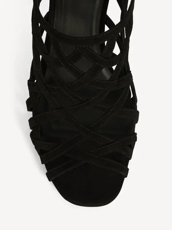 Balmain Suede Wedge Cage Sandals With Tortoiseshell-effect Lacquer - Multicolor