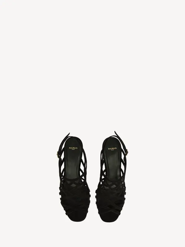 Balmain Suede Wedge Cage Sandals With Tortoiseshell-effect Lacquer - Multicolor