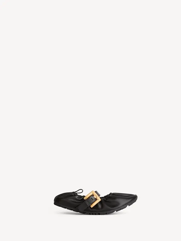 Balmain Anthem Leather Ballet Flats With Gold Buckle - Black