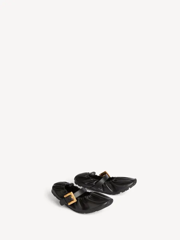Balmain Anthem Leather Ballet Flats With Gold Buckle - Black