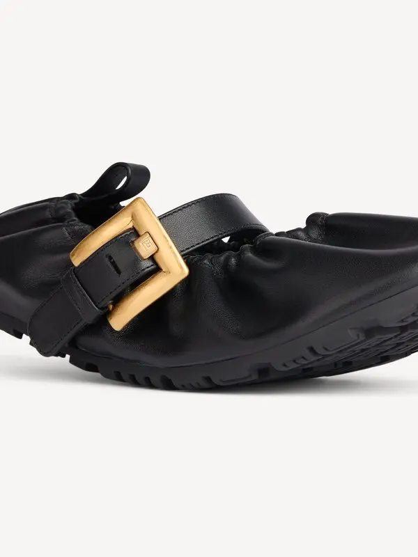 Balmain Anthem Leather Ballet Flats With Gold Buckle - Black
